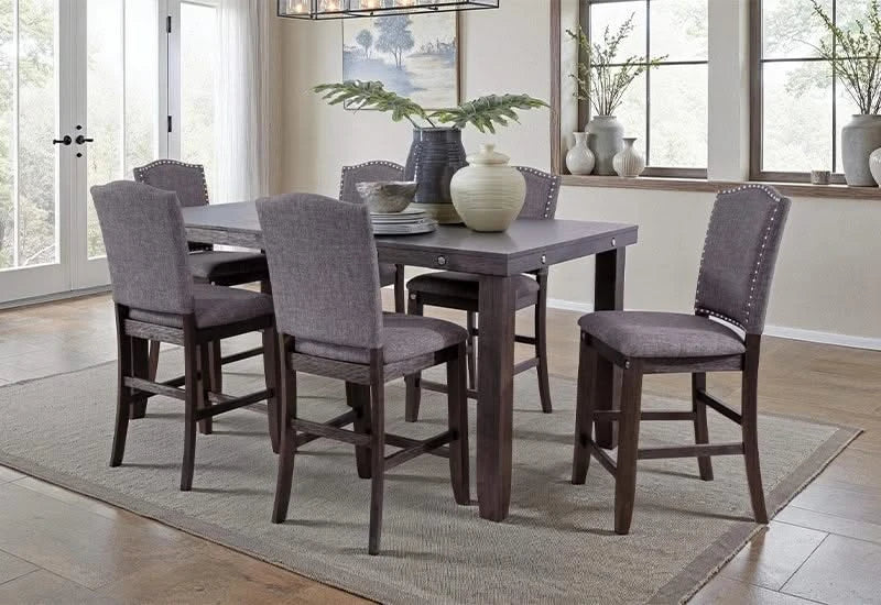 Trisha Gray 7-Piece Pub Height Dining Set with Nailhead Trim - | Free ...