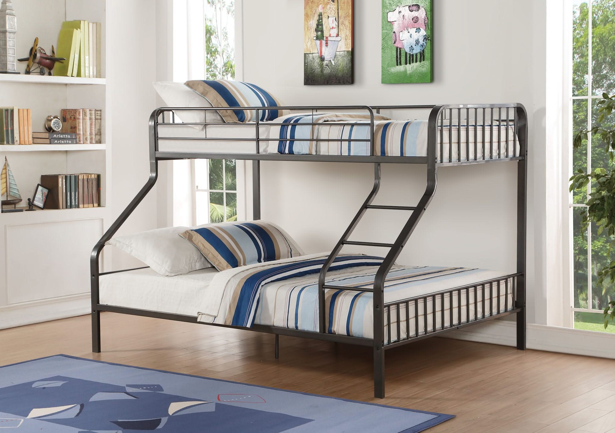 Caius - Twin Long Queen Bunk Bed - Gun - | Free Shipping | Exclusive ...