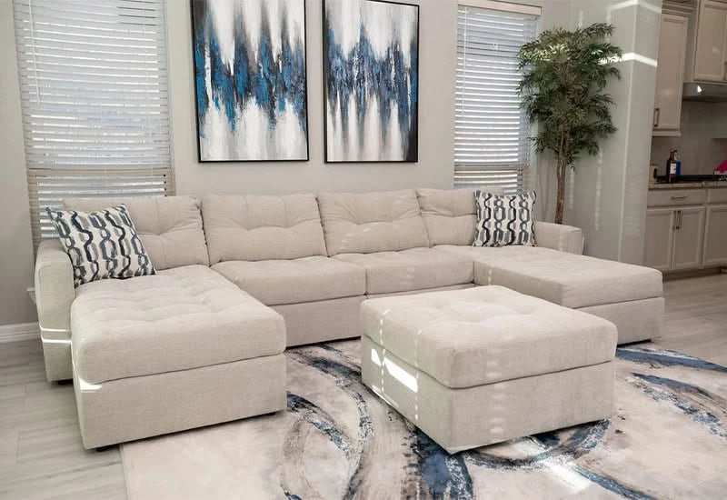 Aden Cement Cream Contemporary 4PC Modular Media Sectional - | Free ...