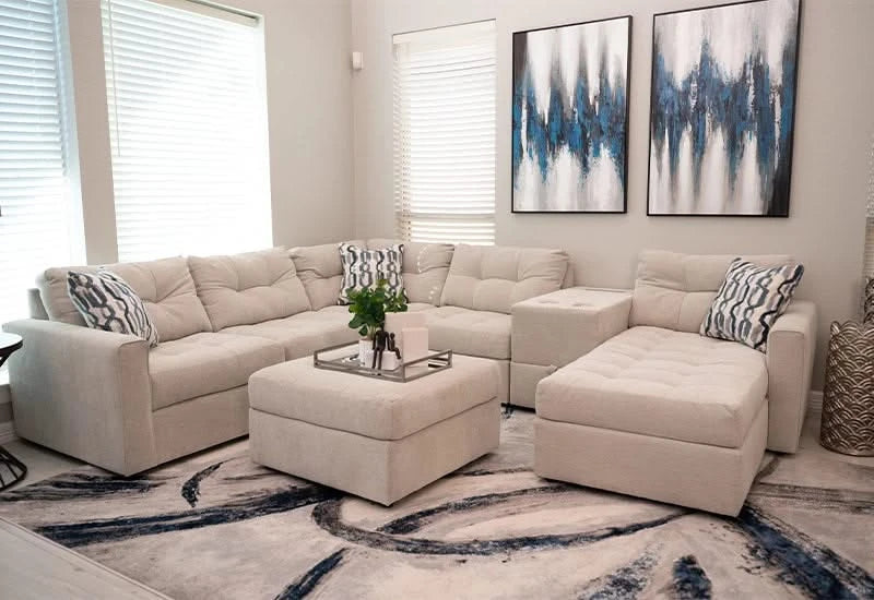 Aden Cement Cream Contemporary 6 PC Modular Sectional with Storage ...