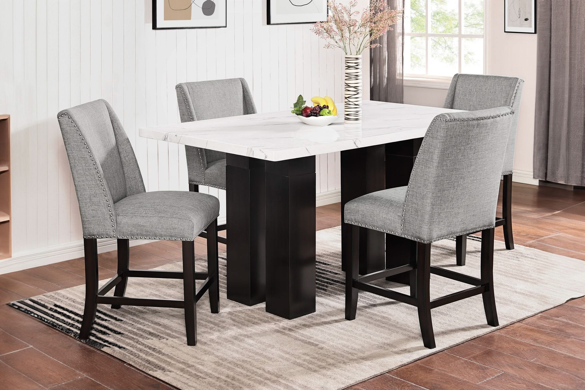 Faust - Adjustable Table With 4 Counter Chair - Gray - | Free Shipping ...